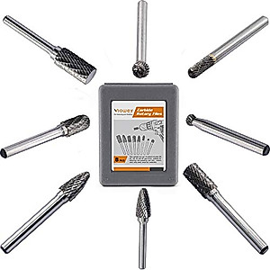 Carbide Rotary Burr Set 1/4'' Shank, 8PCS Double Cut Die Grinder Bits Grinding Tool for Metal Wood Jade Carving Engraving Polishing Drilling Milling Cutting