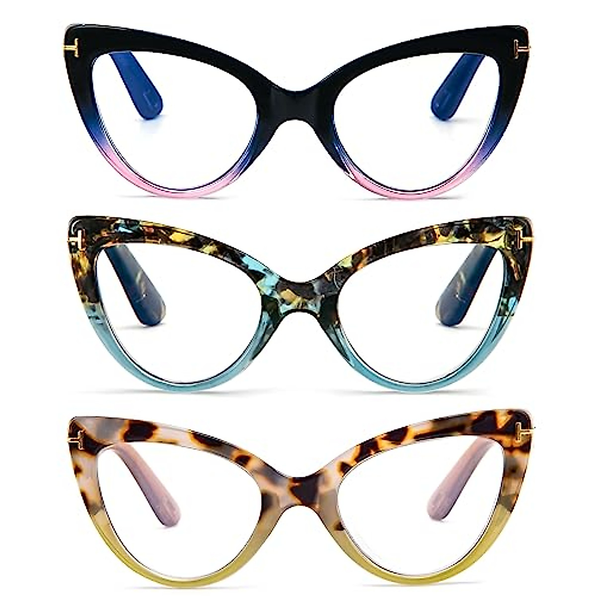DXYXYO 3 Pack Cat Eye Reading Glasses for Women Fashion Blue Light Blocking Thick Frame Computer Readers 1.5+