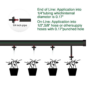 LiquiDrip 1/2 GPH Irrigation Drippers & Drip Emitters Maintain Constant Flow, 1/2 GPH Pressure Compensating Drippers, 1/2 GPH Inline Drippers & Drip Irrigation Emitters, 50 Per Bag, Red/Black