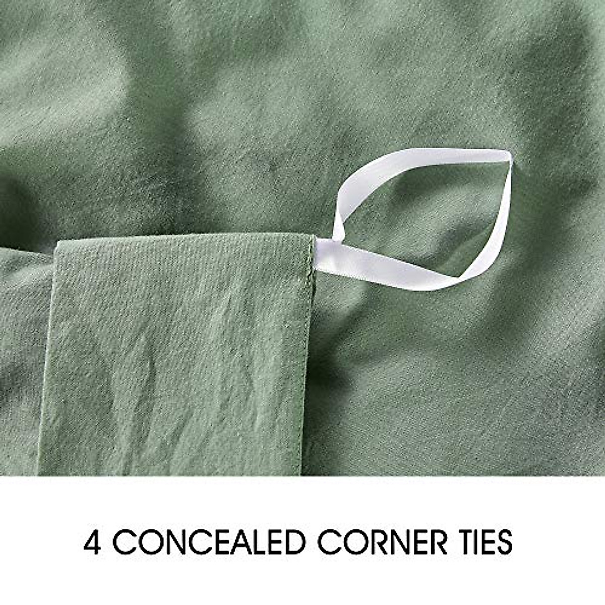 JELLYMONI Green 100% Washed Cotton Duvet Cover Set, 3 Pieces Luxury Soft Bedding Set with Buttons Closure. Solid Color Pattern Duvet Cover Queen Size(No Comforter)