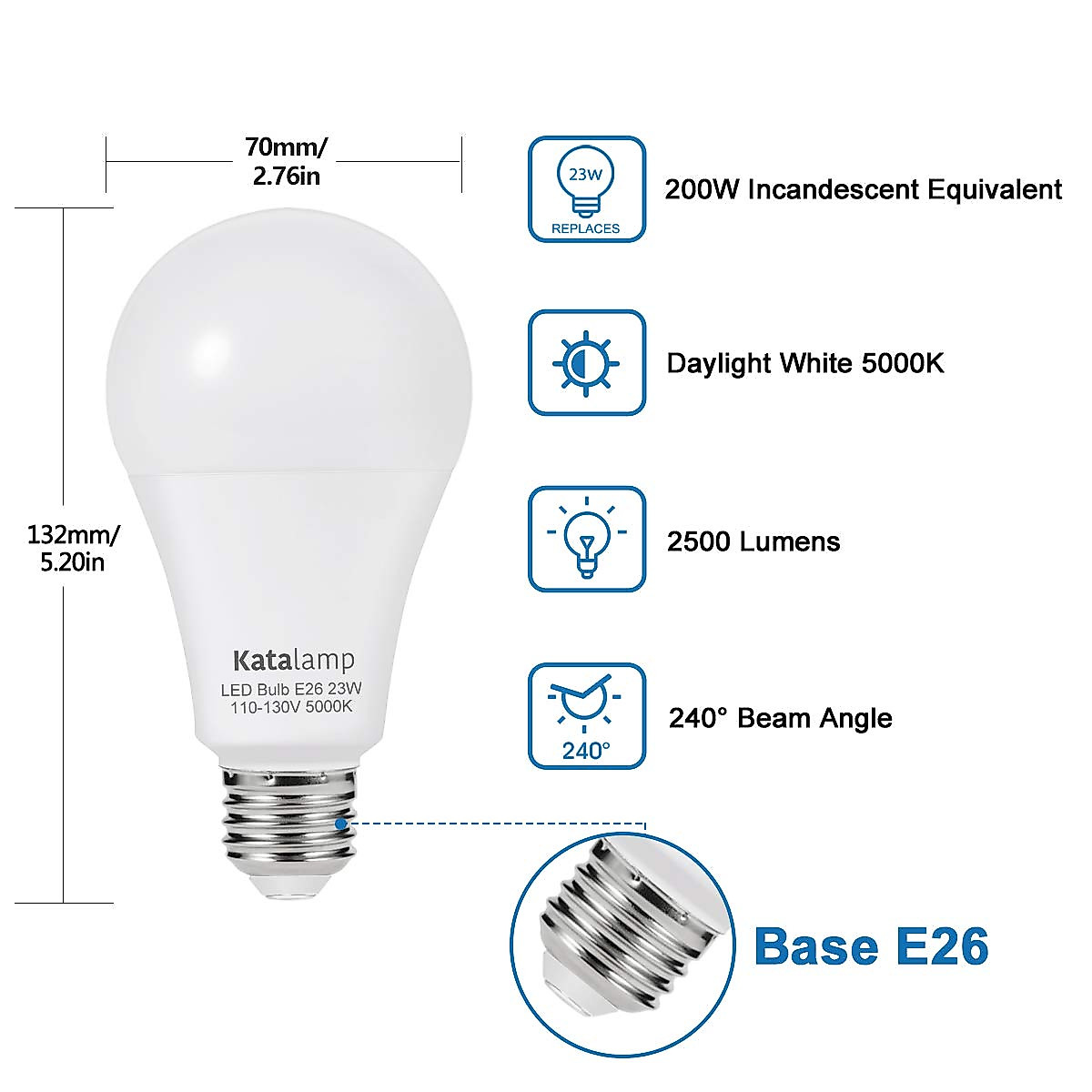 A21 Daylight Super Bright LED Light Bulbs 23 Watt, 150 Watt LED Bulb Equivalent, 5000K at 2500 Lumens, Standard Light Bulbs E26 Base, Home/Office Interior Frosted Decor Lights, Non-Dimmable (4-Pack)