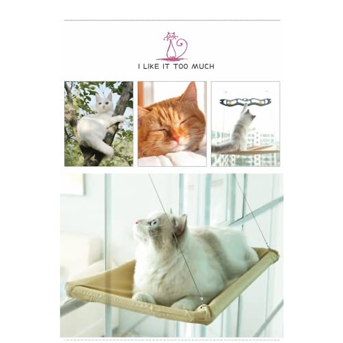 Cat Bed Window, Cat Window Hammock Window Perch , Safety Cat Shelves Space Saving Window Mounted Cat Seat for Large Cats (Large, Beige)