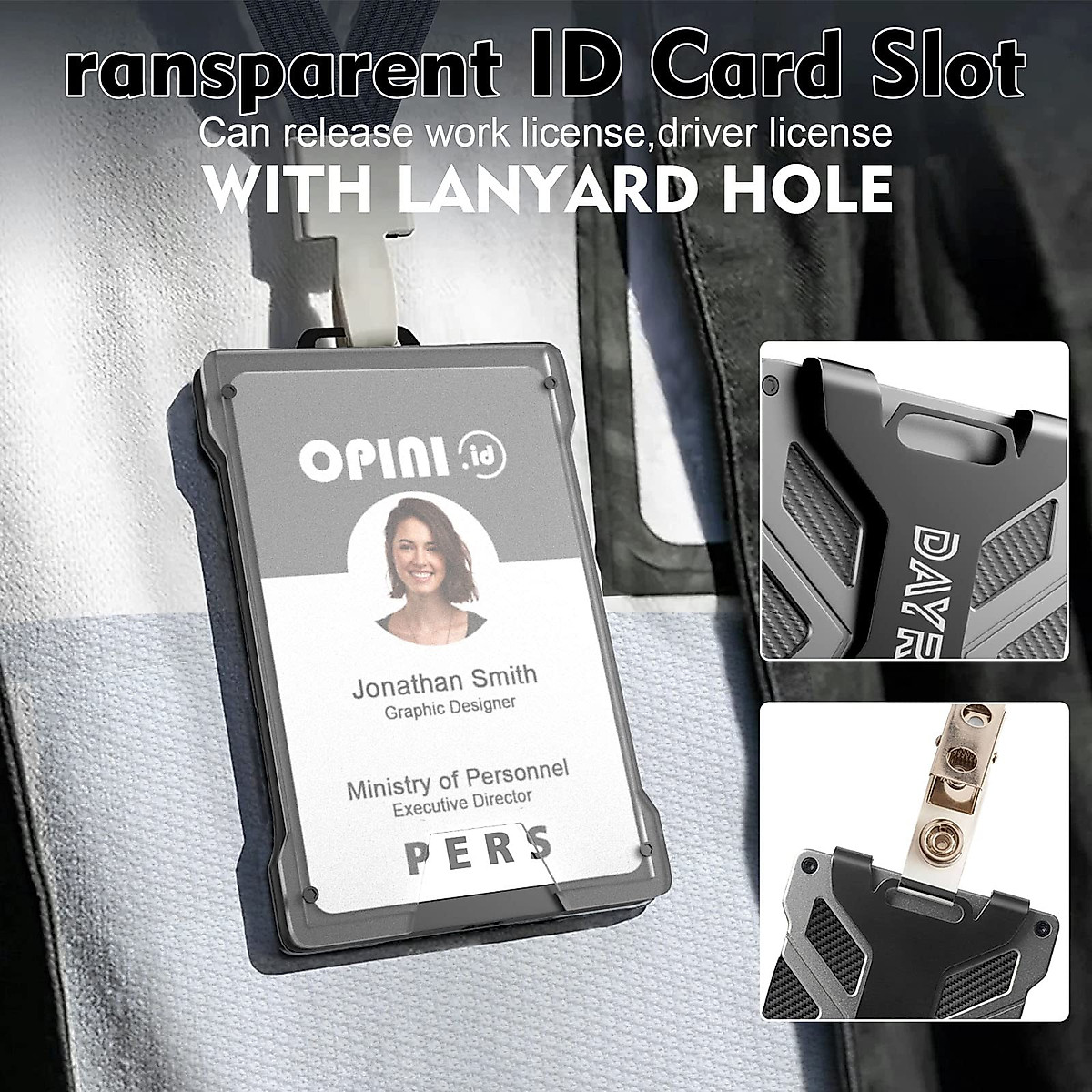 DAYREE Minimalist Wallet for Men Slim Aluminum metal wallet Money Clip with 1 Clear ID Holder,Front Pocket Carbon Fiber RFID Blocking Tactical Wallet for Mens Gift (Black)