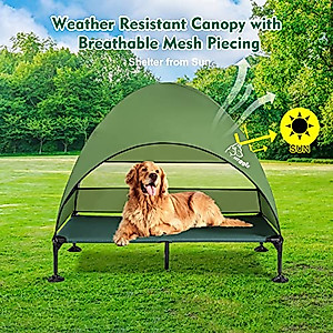 Upgraded Elevated Dog Bed with Canopy, Portable Raised Outdoor Dog Bed with Stable Anti-Slip Feet, Wider Shade Off Ground Pet Bed Cot, Raised Dog Beds for Large Dogs Camping, Indoor & Outdoor Use