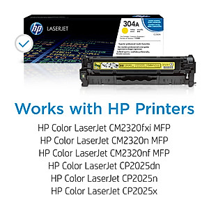 Original HP 304A Yellow Toner Cartridge | Works with HP Color LaserJet CM2320 MFP, HP Color LaserJet CP2025 Series | CC532A
