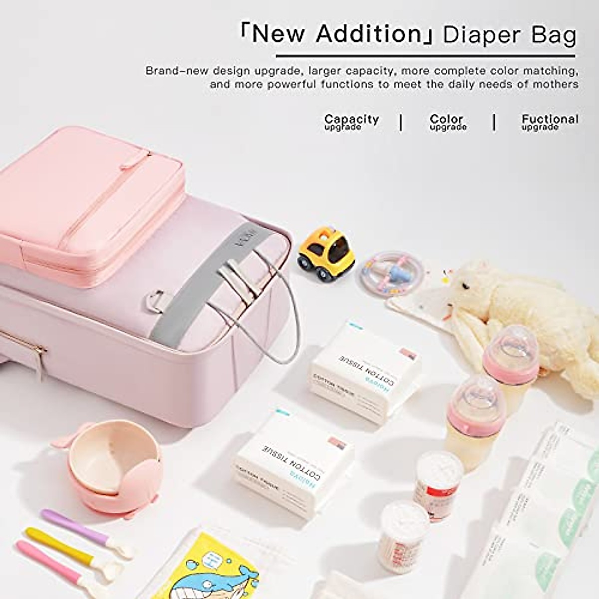 HaloVa Diaper Bag, Baby Daddy Mommy Travel Backpack with Wet Cloth, Tissues, Bottle Pockets, with Stroller Straps