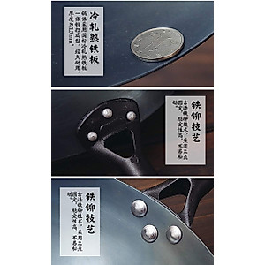 SERENITA Chinese 100% Hand Hammered Iron Woks Stir Fry Pans, Non-stick, No Coating, Less Oil, 30CM, Black Seasoned Wooden handle