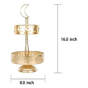 PTYQU Eid Mubarak Golden Metal Tray Decorations Cookies Storage Ramadan Ornament Party Festival Table Decor-Double-Layer Assembly