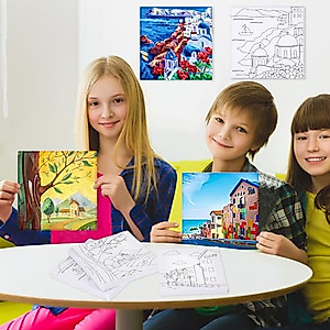 Meanplan 12 Pcs Pre Drawn Outline Canvas 10 x 8 Inch, Pre Drawn Stretched Canvas Painting Boards for Painting Art Party Favor for Adult Student Kids DIY(Scenery)