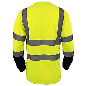 L&M Hi Vis Class 3 T Shirt Reflective Safety Lime Orange Short Long Sleeve HIGH Visibility, Black Bottom (Lime_L, Large)