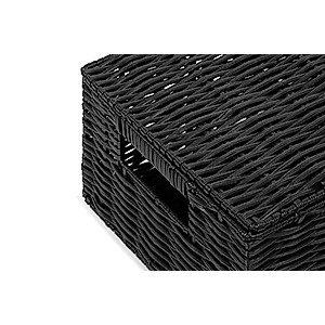 ARPAN Small Resin Woven Storage Basket Box with Lid & Lock-Black