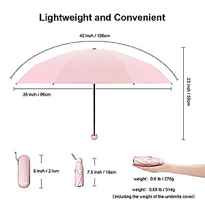 TIME LOVER Compact Travel Sun & Rain Umbrella Windproof Portable Mini Folding Umbrella for Girls Women (Pink)