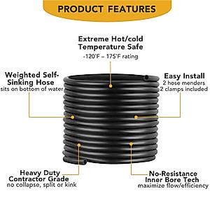 100 feet ⅜ inch Self Sinking Aeration Hose With Two Stainless Steel Hose Clamps and Two Menders for Easy Installation - Contractor Grade Weighted Air Line Tubing For Pond Water Lake Plumbing