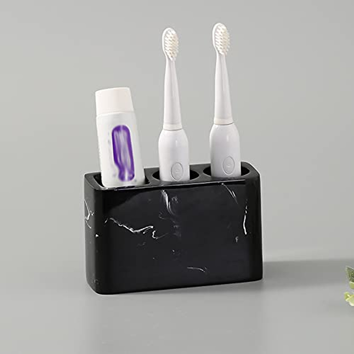 Toothbrush Holder Marble Look Electric Toothbrush Toothpaste Bathroom Organizer Stand Trays Caddy Countertop for Bathroom Vanity Storage and Organizing(Black)