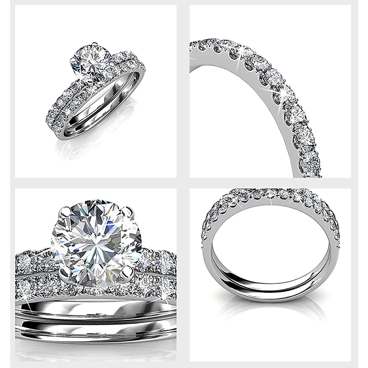 14k Gold 2 in 1 Moissanite Diamond Ring for Women Wedding Engagement Genuine Solitaire Ring Set Destiny Jewelry 1ct 2ct 3ct 4ct Personalized 2 Piece Engraved Ring