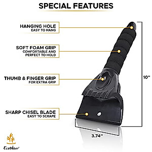 EcoNour Ice Scraper for Car Windshield | 2 Pack Window Scraper to Remove Snow, Frost, and Ice | Ice Crusher for Car Window with Foam Handle for Perfect Grip | Snow Removal & Frost Remover Accessories