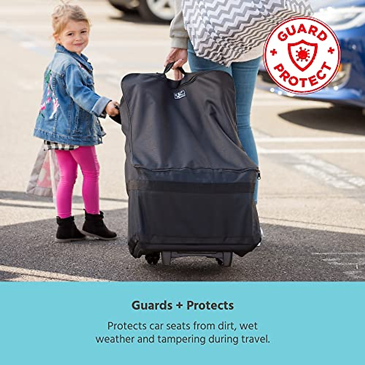 J.L. Childress Wheelie Car Seat Travel Bag - Car Seat Carrier with Wheels - Thick Padding, Heavy Duty Car Seat Bag with Wheels - Fits All Car Seats, Infant carriers & Booster Seats - Black