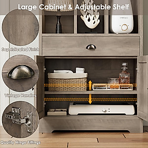 Keyluv 80” Tall Bookcase with Drawer and Doors, Grey Bookshelf with Adjustable Cabinet, Deep Book Shelf Case with Storage and 9 Open Cubes for Living Room/Home Office, Wood Gray Wash