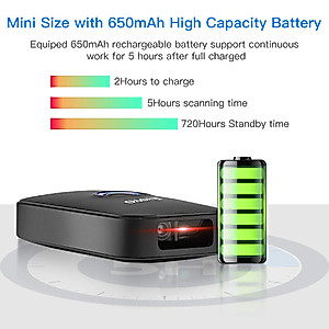 Eyoyo Mini CCD Bluetooth Barcode Scanner, 3-in-1 Bluetooth & USB Wired & 2.4 Wireless Bar Code Reader Portable Image Scanner 1D Screen Scanning compatible with iPad, iPhone, Android Phones, Tablets PC