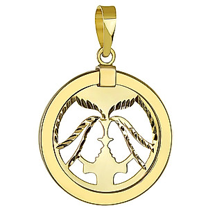 Jewelry America 14K Yellow Gold Reversible Round Gemini Twins Zodiac Sign Pendant