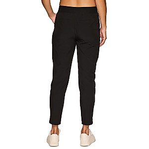 RBX Women's Quick Drying Woven Ankle Pant with Pockets Ribbed Side Jet Black L