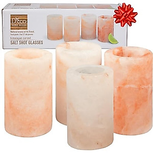 D'Eco Himalayan Salt Shot Glasses (4 Pack) - Hand-Carved 3" All-Natural Pink Salt Tequila Shooters - Add light salt flavor to any drink without the mess - Holiday Party Exchange & Christmas Gift Idea
