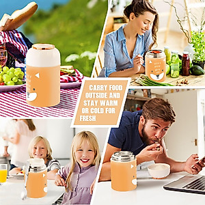 JUNZAN Cute Simple Animal Fox Kids Womens Insulated Food Jar Containers with Spoon 17oz/500ml Lunch Containers For Hot Food Stainless Steel Vacuum Leakproof Lunch Boxes for Lunch Accessories