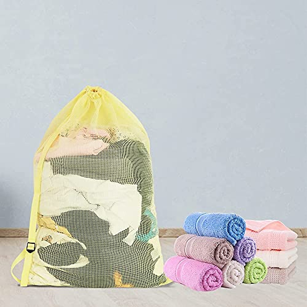 Daly Kate 3 Pack Mesh Laundry Bags with Adjustable Single Shoulder Straps 24" x 36" Sturdy Nylon Material Laundry Liners with Drawstring Closure for College, Dorm and Apartment