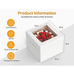Kootek 15pcs Cake Boxes, 10x10x8 Inches Tall Cake Box with Window, White Bakery Boxes, Large Baking Boxes, Square Cardboard Cake Box for Multi-Layer Cakes, Cake Decorating Supplies for Gift Giving