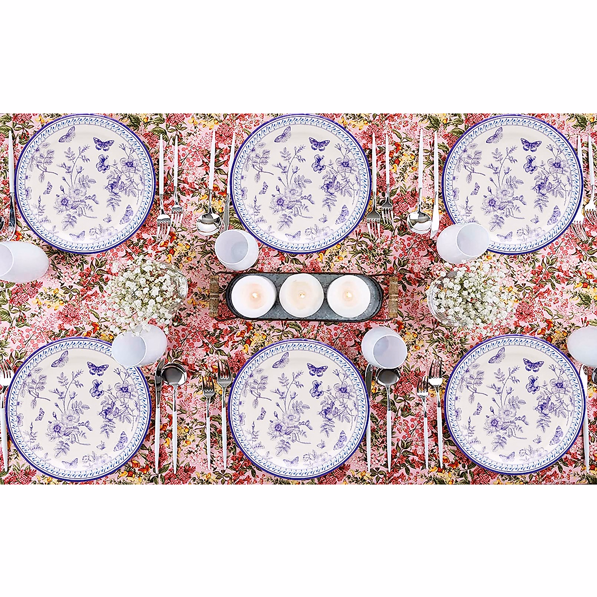 40 Pcs Floral Blue & White Flower Party Supplies White & Blue Floral Paper Plates 7" Wedding Party Plates for Floral Party Theme Bridal Shower Baby Shower Tea Party Floral Birthday Party Decorations