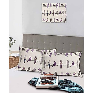 Edwiinsa Purple Grey Plaid Pillow Covers Standard Size Set of 2 20x26 Bed Pillow, Farmhouse Burlap Spring Floral Birds Plush Soft Comfort for Hair/Skin Cooling Pillowcases with Envelop Closure