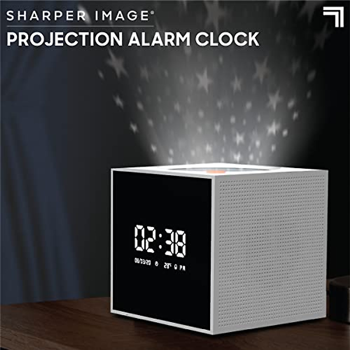 Sharper Image Projection Alarm Clock with Soothing Sounds and Relaxing Visuals, 4 Projections & 10 Soothing Soundscapes, Full-Function Digital Alarm Clock, Project Color-Changing Stars