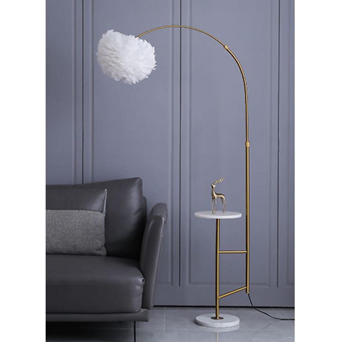 Delemade Floor Lamp,Modern Bedside Lamp with Table, Glam Floor Lamp for Living Room, Bedroom (A Golden)