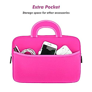 MoKo 8-10.1 Inch Kids Tablet Sleeve, Neoprene Zipper Carrying Case Bag Fits iPad Pro 11", iPad 10.2, Tablet with Accessory Pocket - Magenta