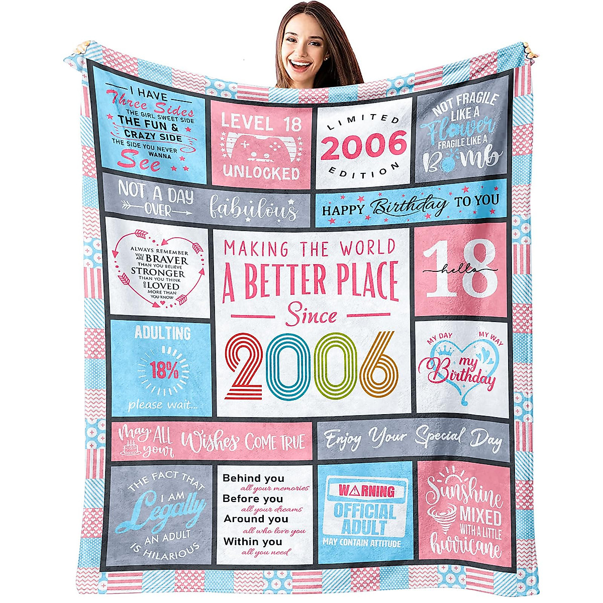 18th Birthday Gifts for Girls, Gifts for 18 Year Old Girl, Best Gifts for 18 Year Old Girl, 18th Birthday Decor Throw Blanket 60" X 50", 18th Birthday Gifts for Her, 18 Years Old Girl Gift Ideas