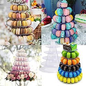 6 Tiers Round Macaron Tower Cake Stand Macaron Display Rack , Plastic Tiered Cake Dessert Serving Tower Tray for Wedding,Baby Shower and Birthday Party Decor