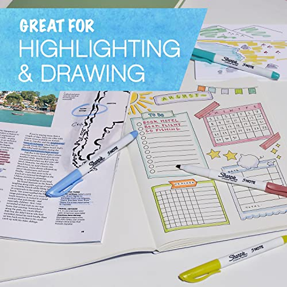 SHARPIE S-Note Creative Markers, Highlighters, Assorted Colors, Chisel Tip, 24 Count