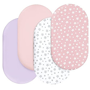 Bassinet Sheets Set 4 Pack for Baby Girl, Universal Fit for Oval, Hourglass and Rectangular Mattress, Pink