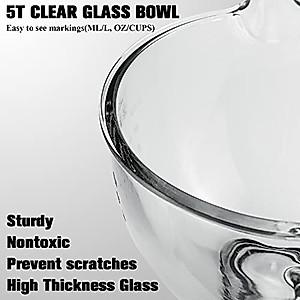 Funmit Glass Mixng Bowl for 4.5 and 5 Quart Tilt-Head Stand Mixer Bowls, Kitchen Glass Bowls Aid with Measurement Markings
