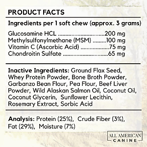 All American Canine Hip & Joint Support Soft Chews for Dog - Supplement Help Reduce Painful Inflammation with Glucosamine & Chondroitin - Reduces Inflammation Joint Flexibility & Joint Mobility - 12oz