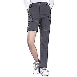 Hiauspor Hiking Pants Women Convertible Lightweight Zip Off Pants Quick Dry Outdoor Stretch Pants UPF 50+ Trousers (Grey, Large)