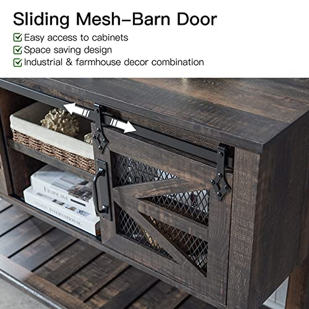 OKD Entryway Table w/Sliding Barn Doors, 46'' Farmhouse & Industrial Console Table with Storage, Rustic Sofa Table w/Adjustable Shelf & Open Shelf for Entry Way, Hallway, Living Room, Dark Rustic Oak