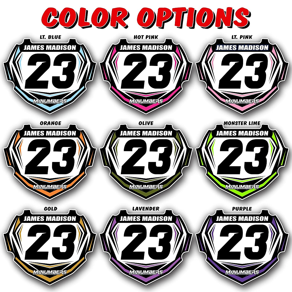 MxNumbers- BMX Box Plate Decals | Multicolored Bike Race Number Graphics | Custom with Your Name, Number & Colors | Fits Box Plate Phase 2 Junior and Senior