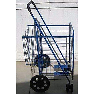 Swivel Wheels FOLDING SHOPPING/LAUNDRY CART with Double Basket Cart - Blue