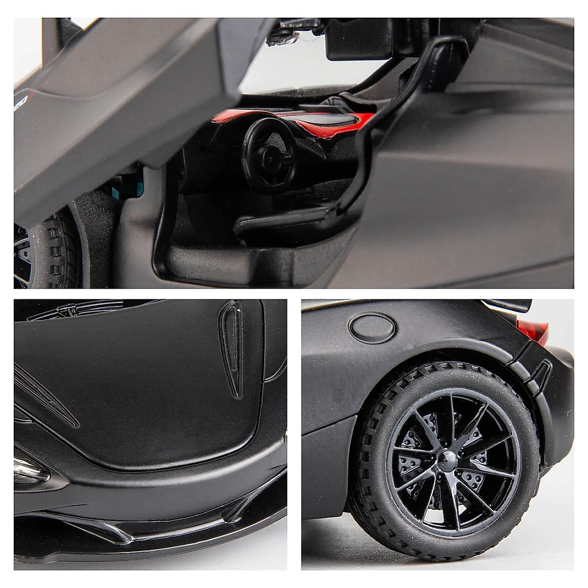 WAKAKAC 1/32 Diecast Car Model 720s Alloy Toy Car Pull Back with Light and Sound,Toy Vehicle for Girls Boys Adults Gift (Black)