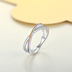 STARCHENIE X Ring Sterling Silver Rings for Women X Criss Cross Wrap Ring Cubic Zirconia Rings