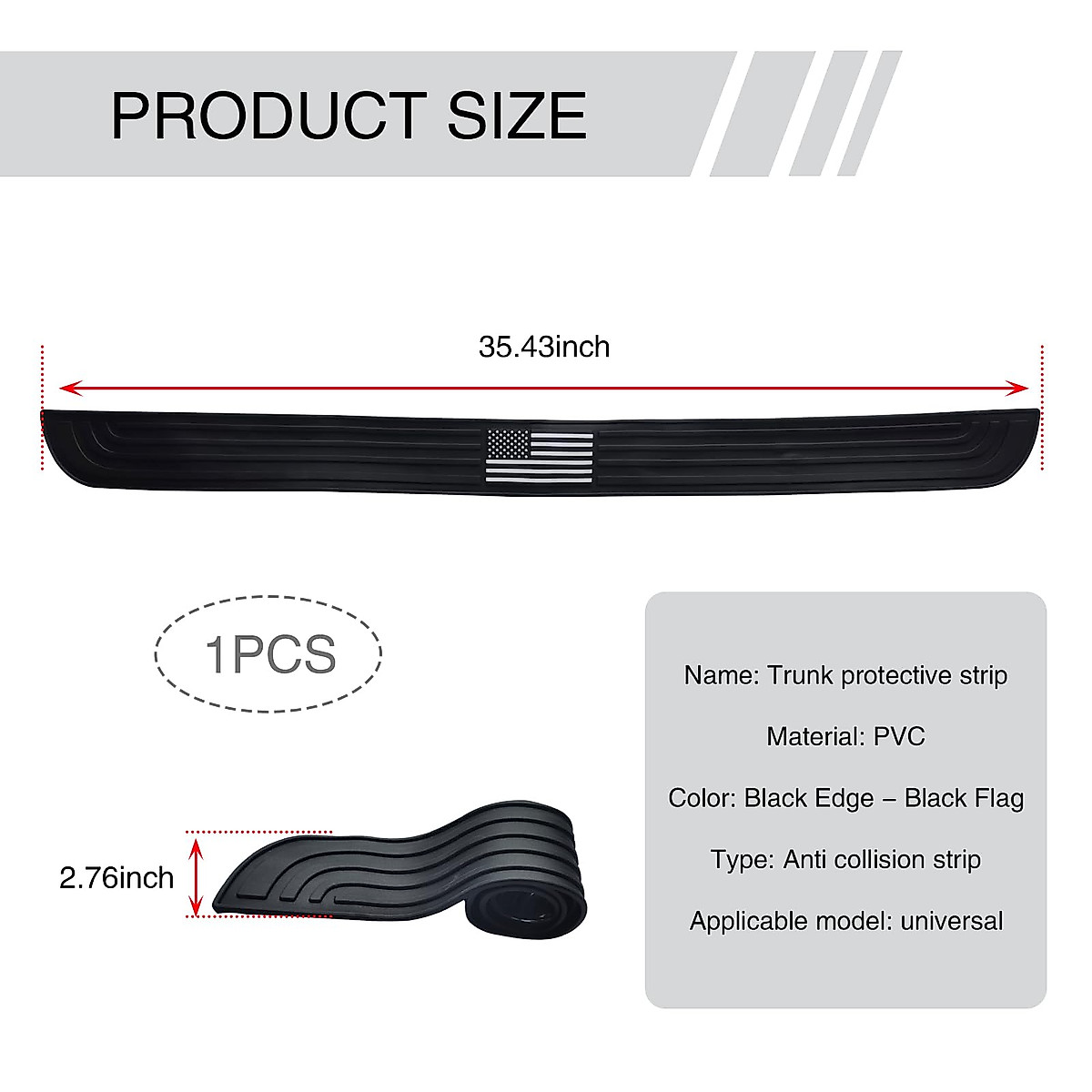Fogfar 1 PC Car Trunk Anti-Scratch Strip, 35.43" x 2.75" PVC American Flag Black Edge Three-Dimensional Printed Protective Sticker, Self-Adhesive Decorative Accessories, for Cars, SUVs (Black)
