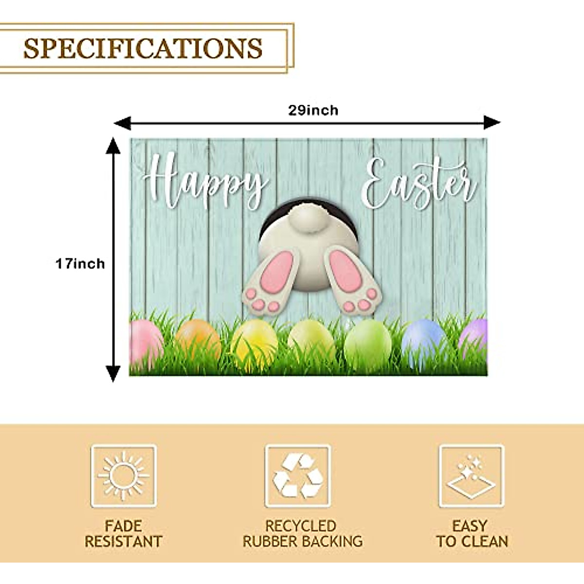 AUSTAB Easter Welcome Door Mat Bunny Tail Spring Floor Mat Indoor Outdoor Entrance Bathroom Door Mat Non-Slip Washable Greeting Party Decorations 17 X 29 Inches