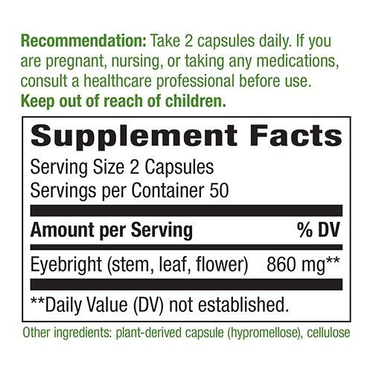 Nature's Way Eyebright Herb, 860 mg per Serving, 100 VCaps