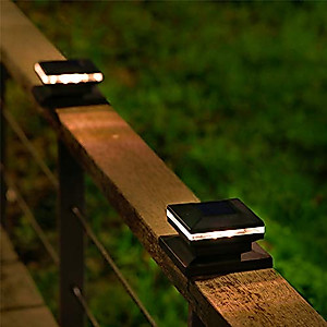 MAGGIFT 15 Lumen Solar Post Lights, Outdoor Post Cap Light for Fence Deck or Patio, Solar Powered Caps, Warm White LED Lighting, Lamp Fits 4x4 or 6x6 Wooden Posts (2 Pack, Black)